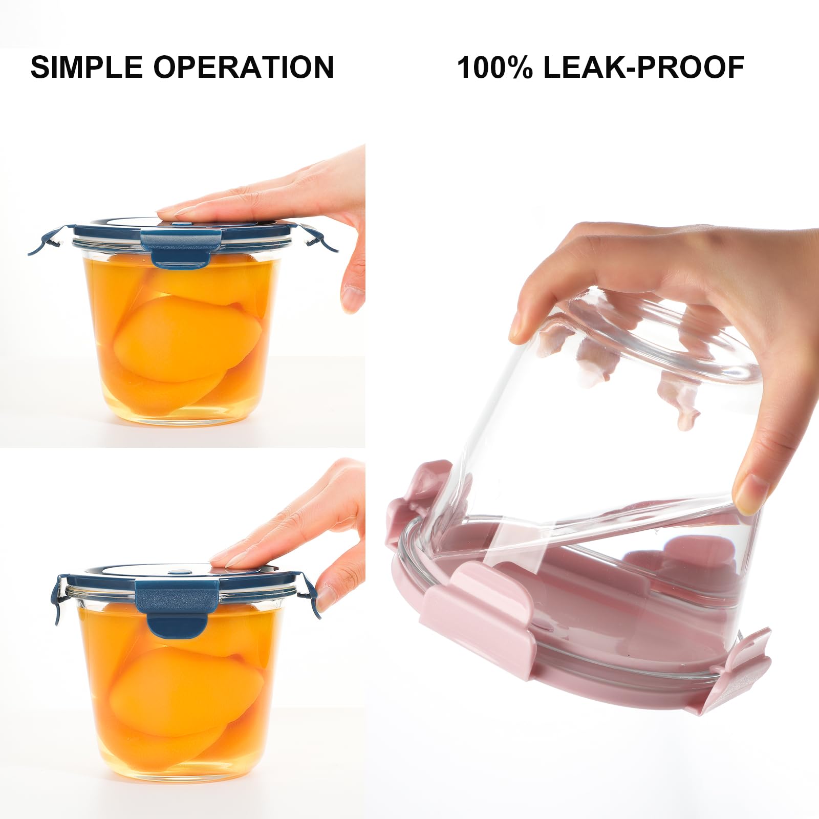 3-Cup/24 Ounce Glass Food Storage Containers, Round Glass Soup Container with Airtight Lids, Leak-proof Soup Stew Food Storage and Meal Prep Container, Microwave Freezer Safe, 1pcs