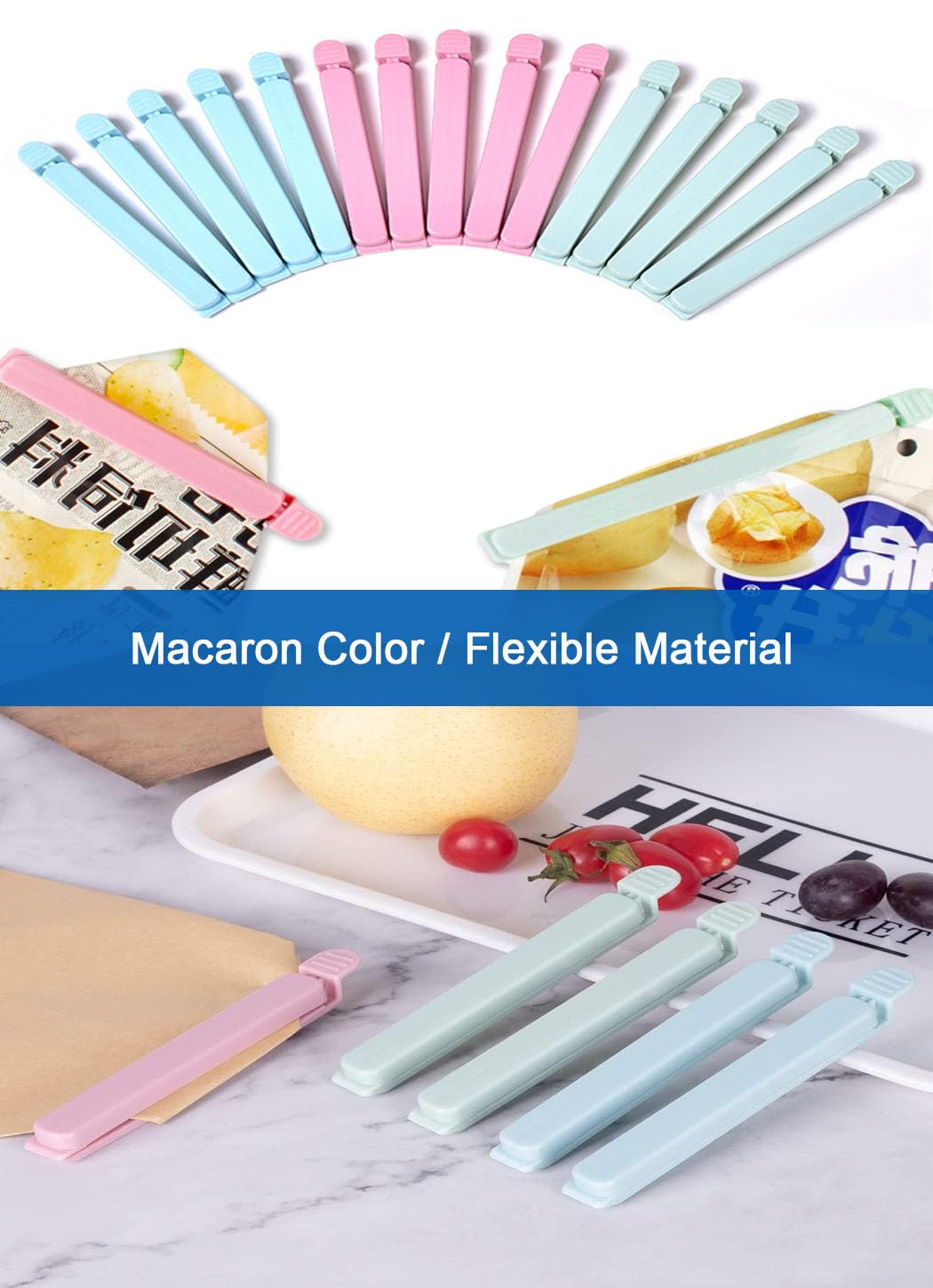 30 Packs Bag Sealing Clips, Snack Bag Plastic Sealing Clip, Resealable & Washable Chip Clips(6.3 in, 4.7 in)