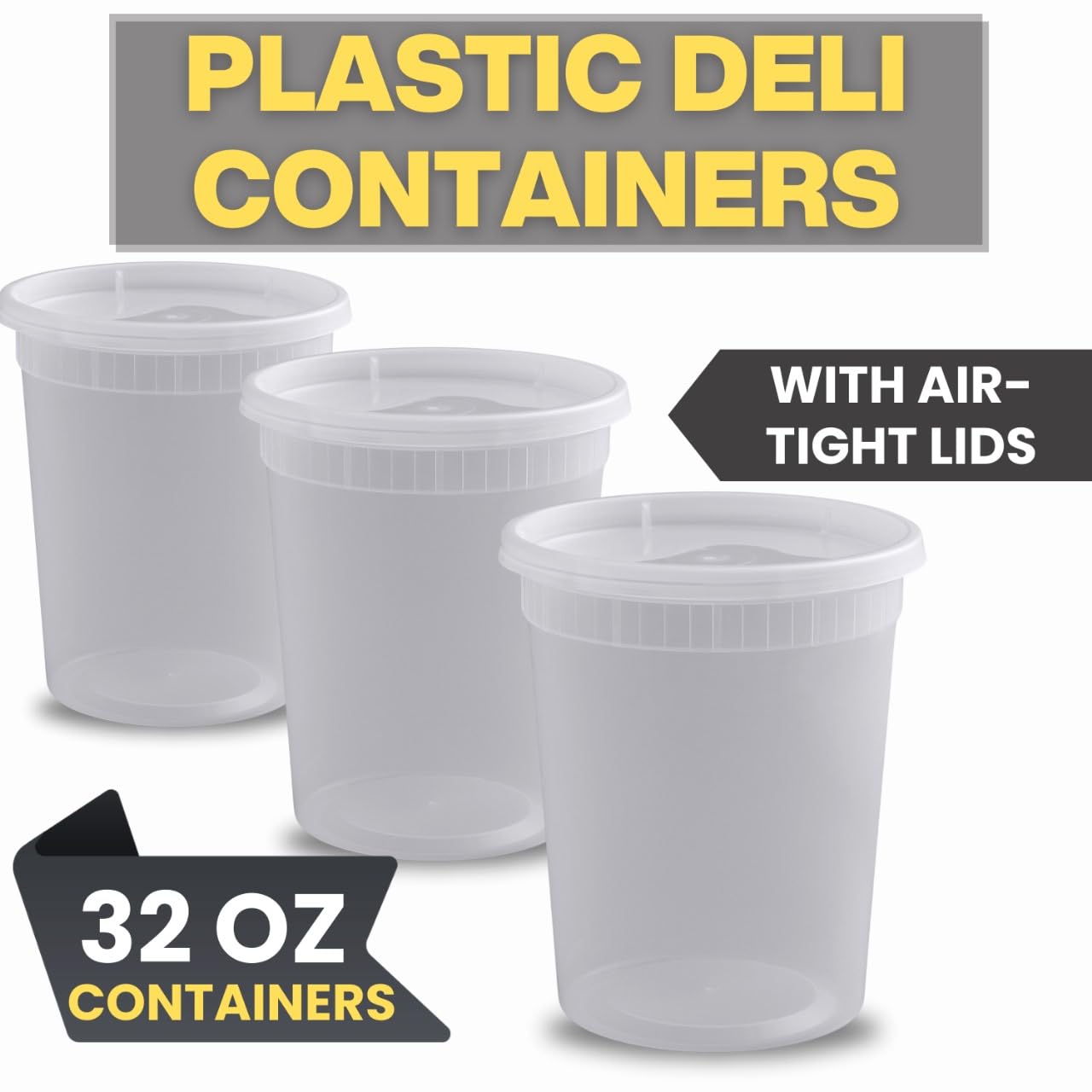 Smygoods 32oz Plastic Deli Containers with Lids - 45 Pack, BPA Free, Leakproof, Stackable, Microwave and Freezer Safe, Clear, Food Storage Containers for Meal Prep, Lunches, Snacks