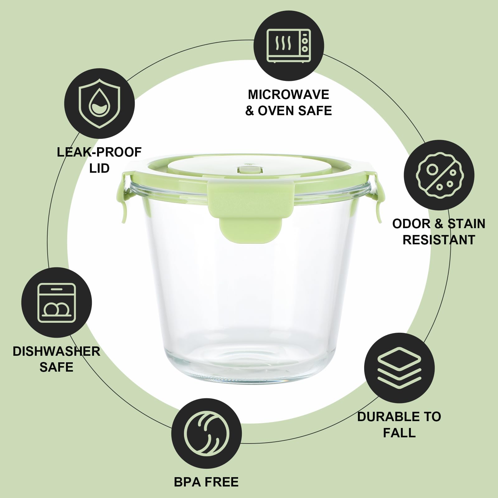 3-Cup/24 Ounce Glass Food Storage Containers, Round Glass Soup Container with Airtight Lids, Leak-proof Soup Stew Food Storage and Meal Prep Container, Microwave Freezer Safe, 1pcs