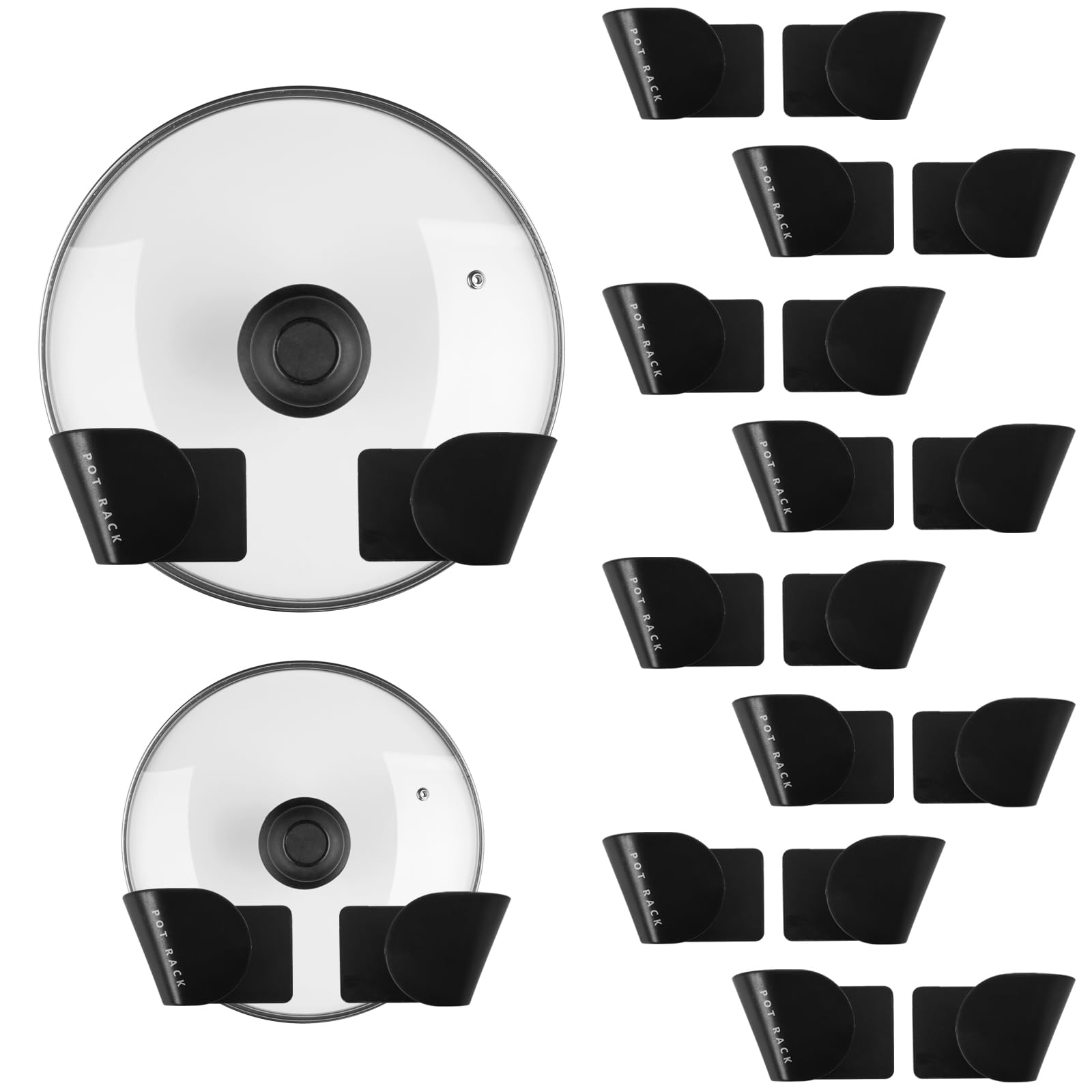 Universal Adjustable Pot Lid Organizer - 10 Pairs Wall Mount Pan Lid Top Storage Rack Holder - Black
