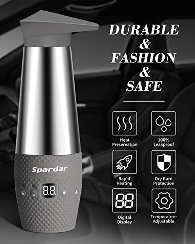Spardar 12V Car Boiler Electric Travel Portable Kettle Fast Water Boiler Car Coffee Maker& Heater with LED Indicator Light for Water, Tea, Coffee and Milk