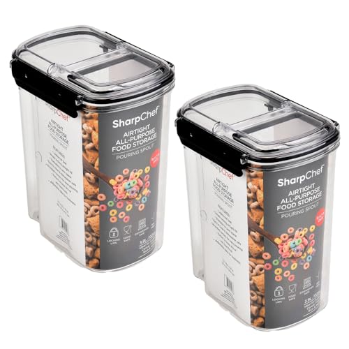 SharpChef 4PC Airtight Food Storage Container with with Dispenser, Easy locking lids, Date Indicator, Leakproof, Kitchen Pantry Organization and Storage, Cereal, Flour & Sugar, Rice, BPA-Free(2,1.55L)