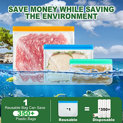 AURUZA Reusable Sandwich Bags Ziplock, Reusable Ziplock Silicone Bags Reusable Food Storage Bags, Zip Lock Freezer Bag Home Fridge Kitchen Organization Storage Lunch Meal Prep Sandwich Containers Set