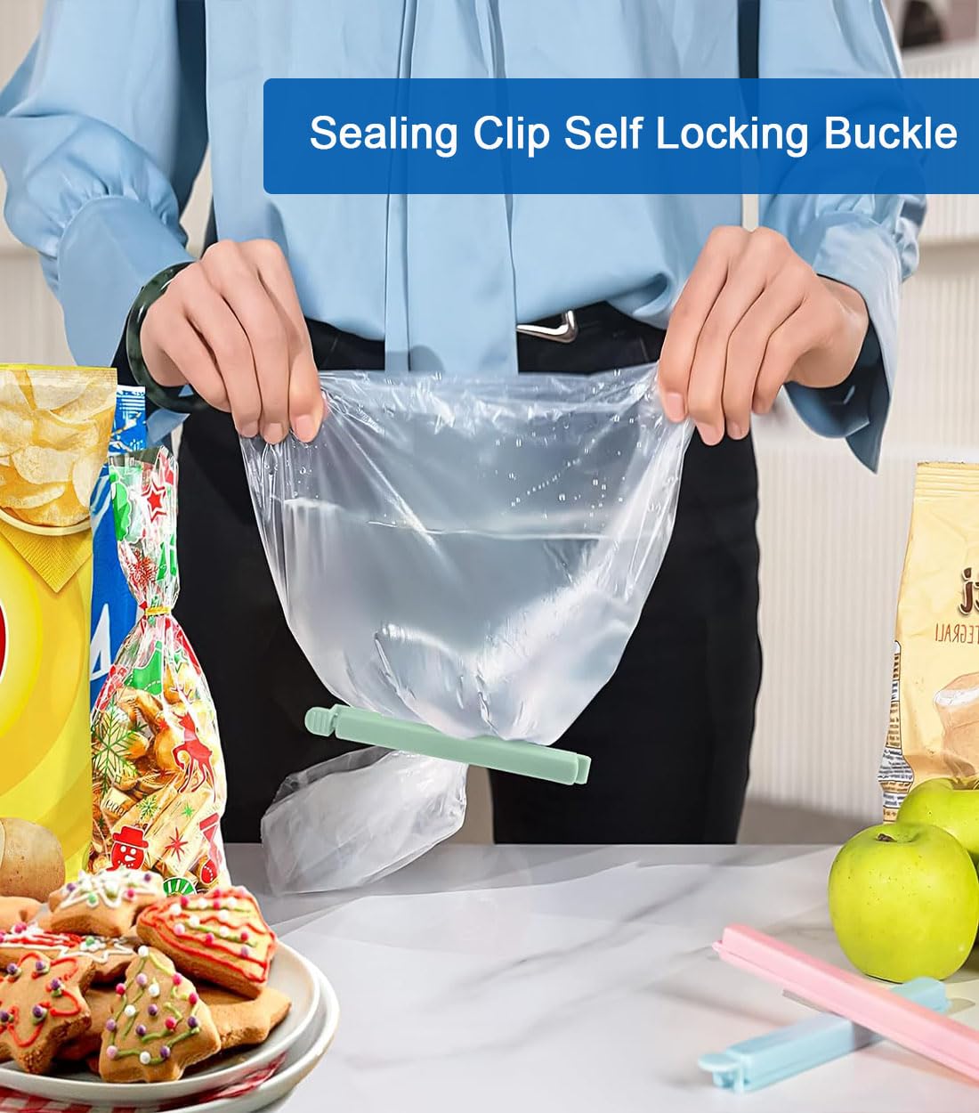 30 Packs Bag Sealing Clips, Snack Bag Plastic Sealing Clip, Resealable & Washable Chip Clips(6.3 in, 4.7 in)