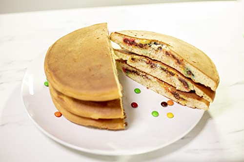 Stuffed Pancake Maker- Make a GIANT Stuffed Waffle or Pan Cake in Minutes- Add Fillings for Delicious Breakfast or Dessert Treat, Electric, Nonstick w Silicone Batter Funnel - Fun Holiday Kitchen Gift