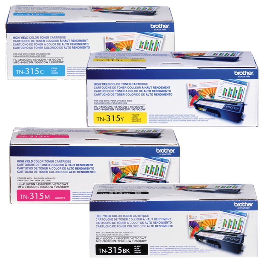 Brother Genuine TN315BK, TN315C, TN315M, TN315Y High Yield Color Laser Black, Cyan, Magenta and Yellow Toner Cartridge Set