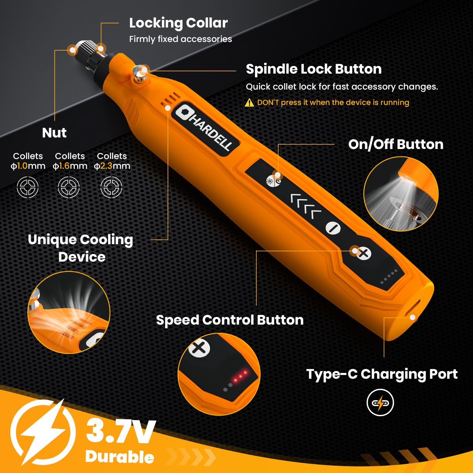HARDELL Mini Cordless Rotary Tool, 5-Speed and USB Charging Rotary Tool Kit with 55 Accessories, Multi-Purpose 3.7V Power Rotary Tool for Sanding, Polishing, Drilling, Etching, Engraving, DIY Crafts
