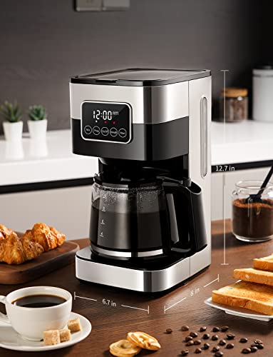 SHARDOR Coffee Maker, 10-Cup Programmable Drip Coffee Machine with Touch-Screen, Pause & Serve, Black & Stainless Steel
