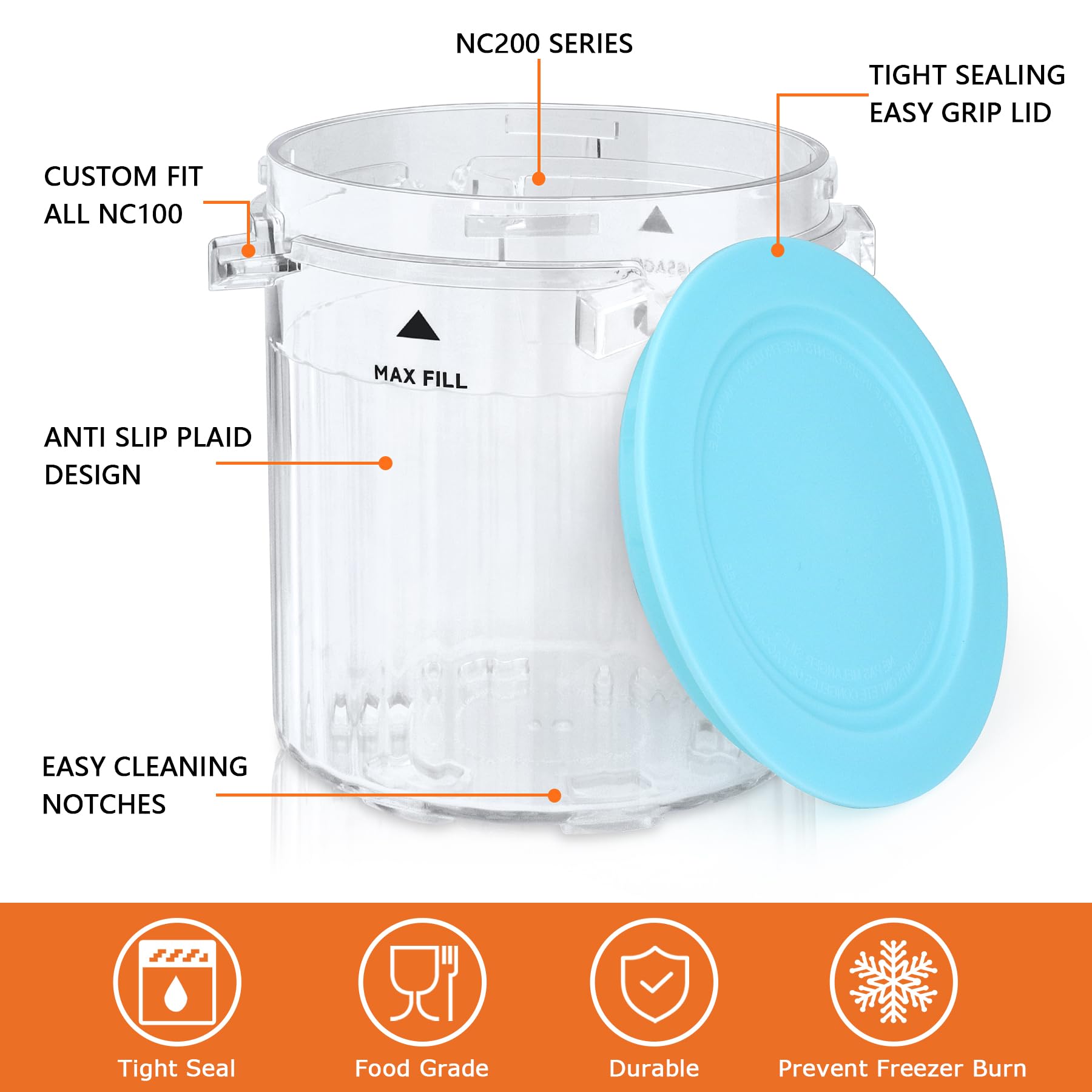 FENKOA Pint Containers and Lids Replacement for Ninja Creami Breeze Containers - 4 Pack, 16oz Pint Cups Replacement for NC100 NC101 NC200 NC201 NC201Q NC205A Ice Cream Maker, BPA Free