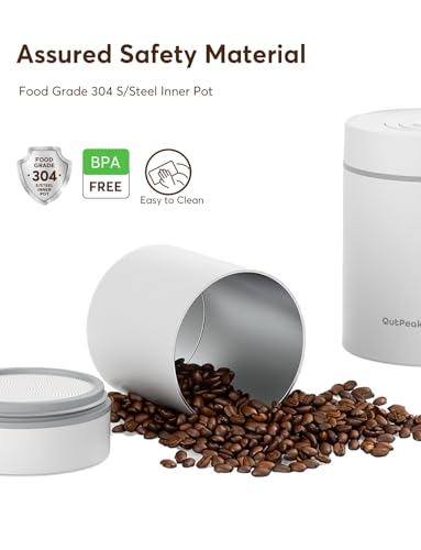 OUTPEAK Neo 2025 Kilo Auto Vacuum Coffee Canister, 1.5L Capacity for 17.6oz of Coffee Beans, One-Button Operation, Stainless Steel Coffee Storage Container for Barista, Gifting (Large, Pearl White)