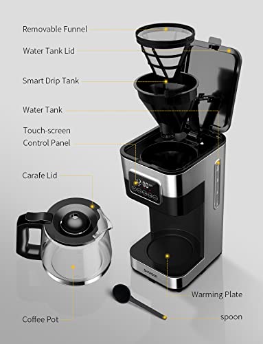 SHARDOR Coffee Maker, 10-Cup Programmable Drip Coffee Machine with Touch-Screen, Pause & Serve, Black & Stainless Steel