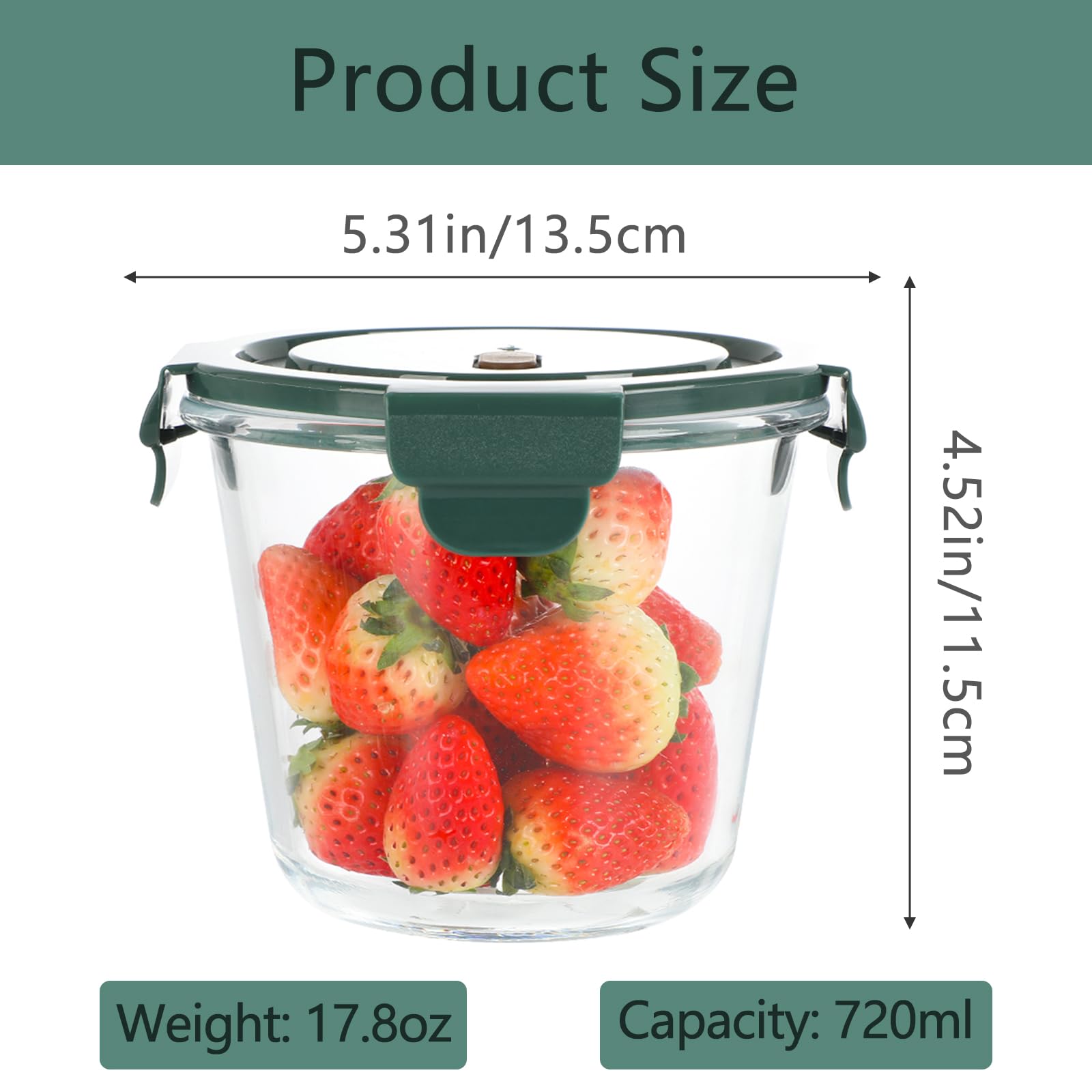 3-Cup/24 Ounce Glass Food Storage Containers, Round Glass Soup Container with Airtight Lids, Leak-proof Soup Stew Food Storage and Meal Prep Container, Microwave Freezer Safe, 1pcs