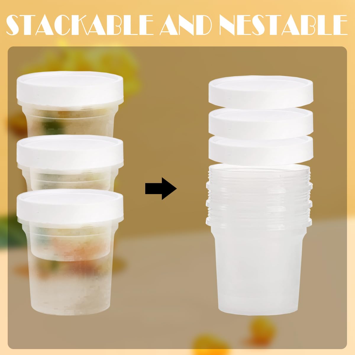 Hyuetrsa 20 Pack 10 Oz Ice Cream Containers, Freezer Food Storage Jars Plastic Pint Dessert Containers Reusable Pudding Cups for Homemade Ice-Cream,Jam,Fruit,Dessert,Sundaes, Soup