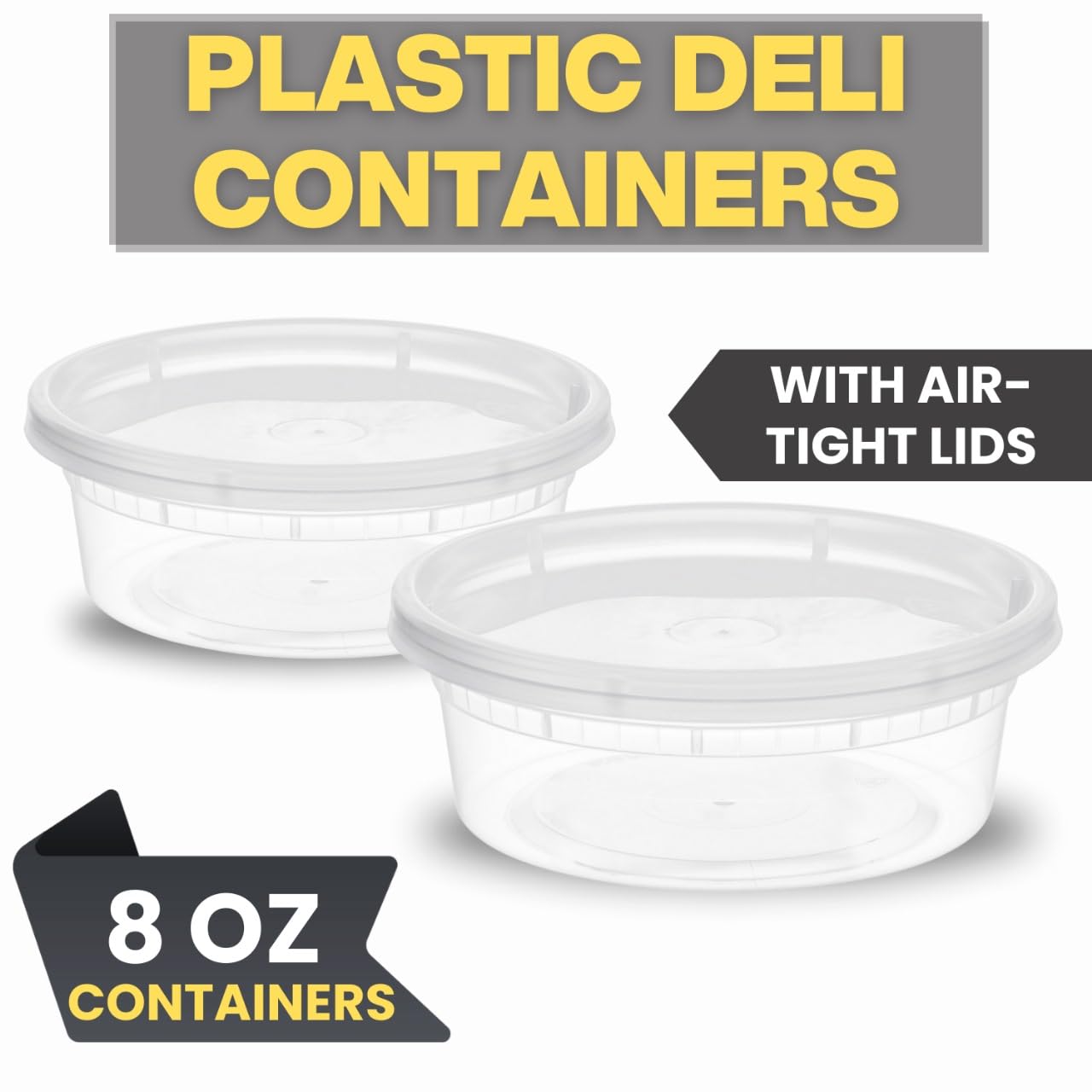 Smygoods 8oz Plastic Deli Containers with Lids - 20ct - BPA Free - Leakproof - Stackable - Microwave and Freezer Safe - Clear