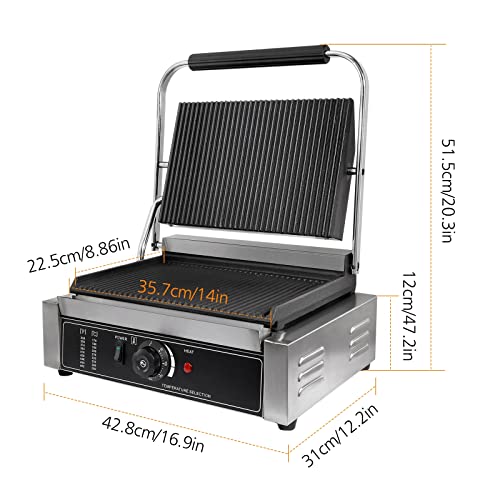 POWLAB Commercial Sandwich Panini Press Grill 2200W Sandwich Press Grill Machine Electric Stainless Steel Sandwich Maker Non Stick Surface Kitchen Equipment for Making Hamburgers Steaks Bacons