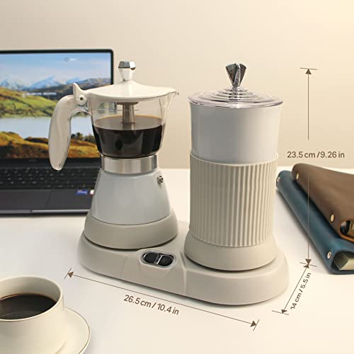 Hackvia Espresso Machine,Portable Espresso Coffee Maker and Cappuccino Latte Machine with Milk Frother,Espresso Maker with Steamer,2 in 1 Moka Pot for Home,Office and Travel,2-3 Cups,Aluminum