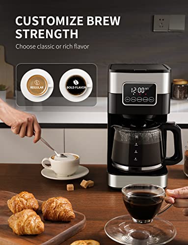 SHARDOR Coffee Maker, 10-Cup Programmable Drip Coffee Machine with Touch-Screen, Pause & Serve, Black & Stainless Steel