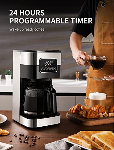 SHARDOR Coffee Maker, 10-Cup Programmable Drip Coffee Machine with Touch-Screen, Pause & Serve, Black & Stainless Steel