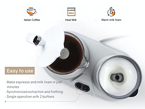 Hackvia Espresso Machine,Portable Espresso Coffee Maker and Cappuccino Latte Machine with Milk Frother,Espresso Maker with Steamer,2 in 1 Moka Pot for Home,Office and Travel,2-3 Cups,Aluminum