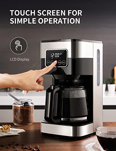 SHARDOR Coffee Maker, 10-Cup Programmable Drip Coffee Machine with Touch-Screen, Pause & Serve, Black & Stainless Steel