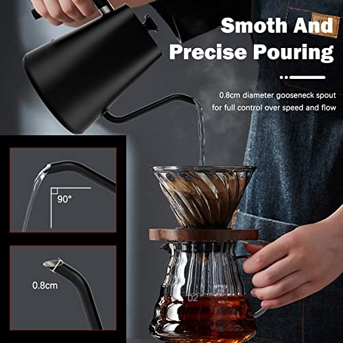Vmotal Gooseneck Kettle, 1200W Electric Kettle with Fast Heating, Temperature Variable for Coffee Tea Brewing, Stainless Steel, Leak-Proof, 24H Keep Warm, Auto Shut off, Anti-dry Protection, 0.9L