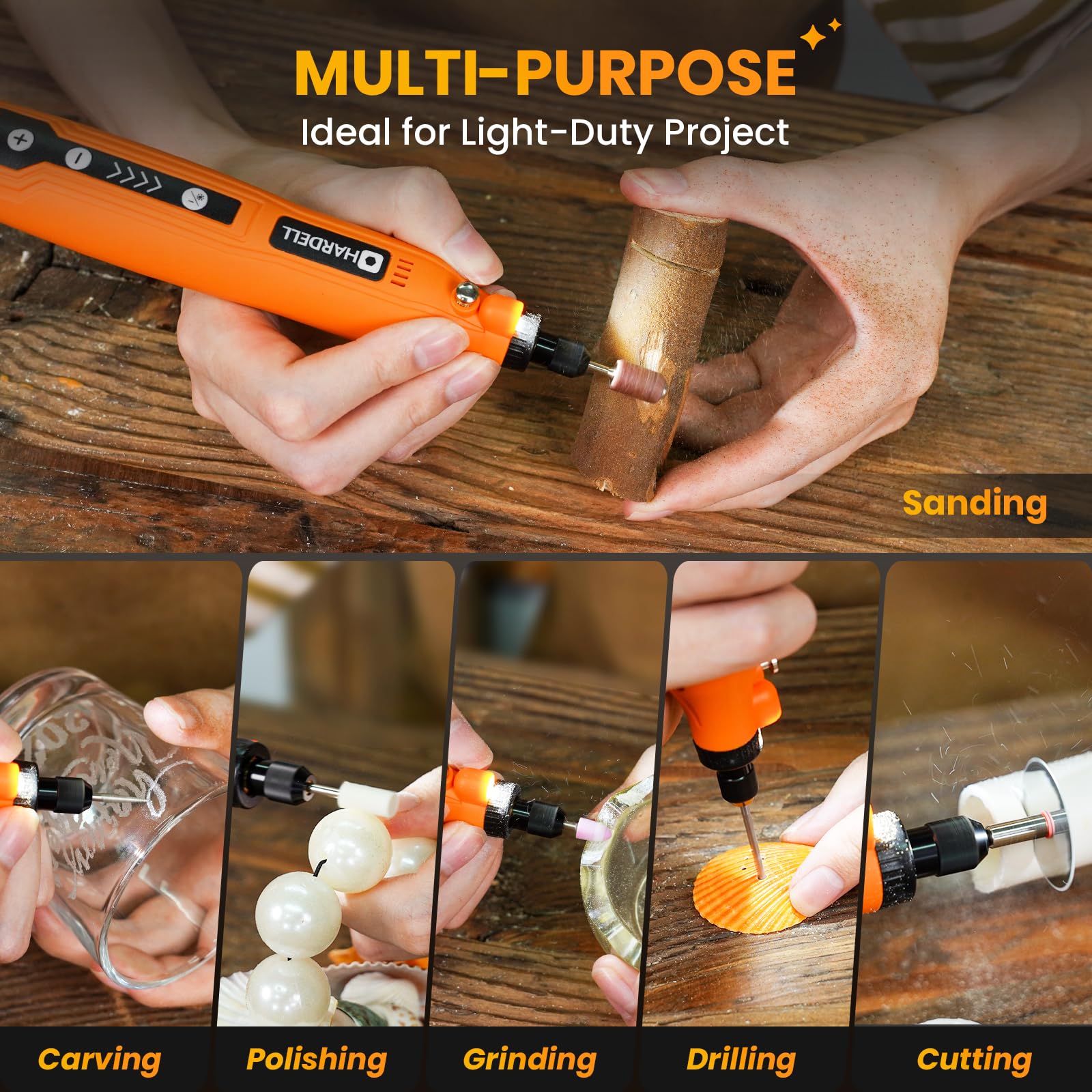 HARDELL Mini Cordless Rotary Tool, 5-Speed and USB Charging Rotary Tool Kit with 55 Accessories, Multi-Purpose 3.7V Power Rotary Tool for Sanding, Polishing, Drilling, Etching, Engraving, DIY Crafts