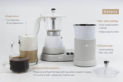 Hackvia Espresso Machine,Portable Espresso Coffee Maker and Cappuccino Latte Machine with Milk Frother,Espresso Maker with Steamer,2 in 1 Moka Pot for Home,Office and Travel,2-3 Cups,Aluminum