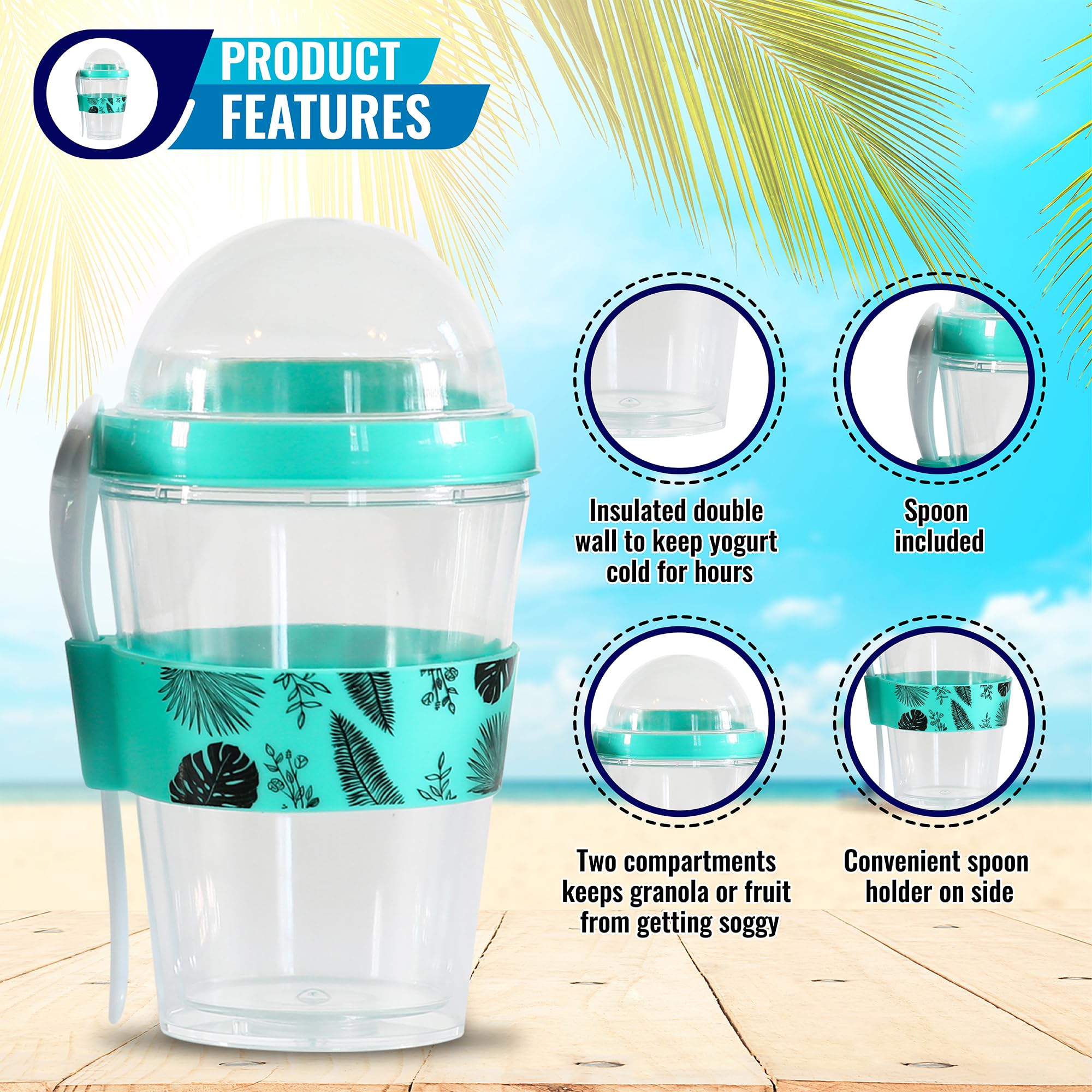 Healthy Habits for a Healthy You 4 Pack - Portable Parfait Cups with Lids Yogurt Containers with Lids Leak Proof Overnight Oats Containers Cereal Container Crunch Cup