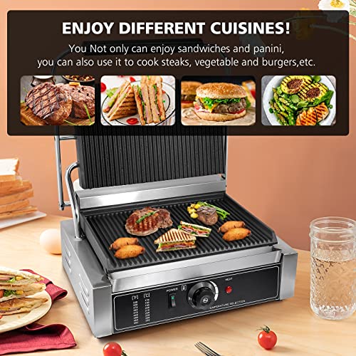 POWLAB Commercial Sandwich Panini Press Grill 2200W Sandwich Press Grill Machine Electric Stainless Steel Sandwich Maker Non Stick Surface Kitchen Equipment for Making Hamburgers Steaks Bacons
