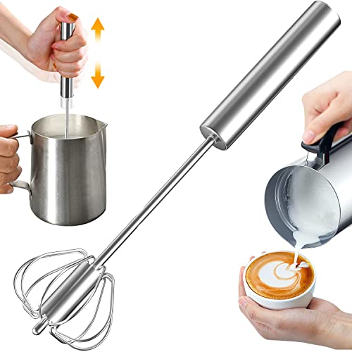 AmasSmile® Stainless Steel Easy Whisk Frother, Semi Automatic Hand Push Whisk with Greater Mixing Power, Multipurpose as Coffee Frother, Egg Beater, Whisker, Stirrer(12in)