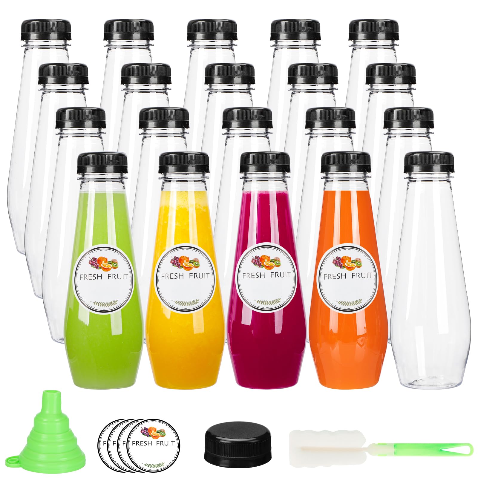Moretoes 20pcs 12oz Plastic Bottles with Caps Empty Juice Containers with Lids, Clear Bulk Beverage Containers for Drinking Milk Smoothies and Other Beverages