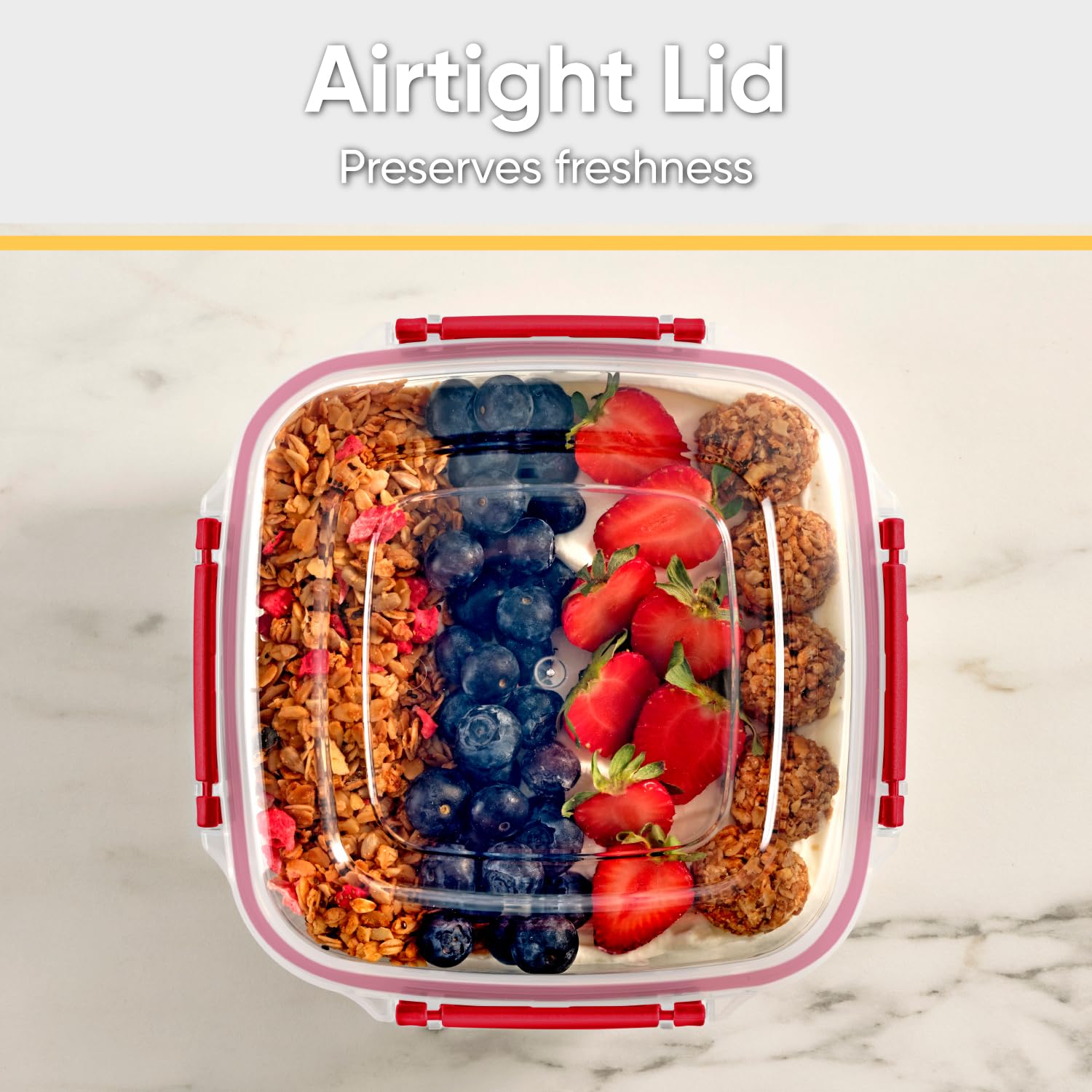 Superio Plastic Food Storage Container with Airtight Lid- 48 Oz, BPA Free, Leakproof, Stackable, Microwave, Dishwasher and Freezer Safe, Red