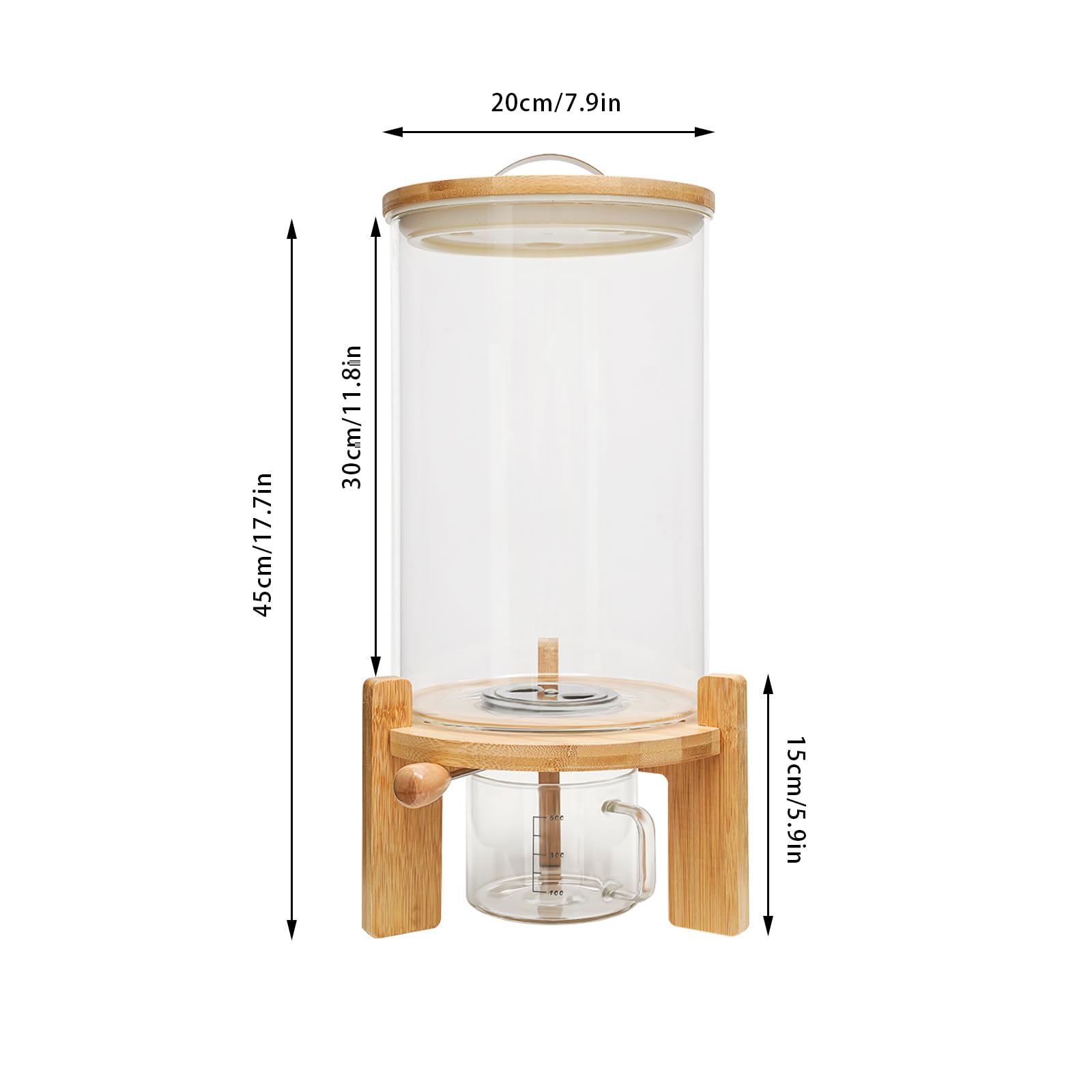 LINISHOP Rice Dispenser Grain Container Flour and Cereal Storage Dry Food Glass Bottle Container for Kitchen Organization w/Stand+Valve+Cup+Lid New (7.5L)