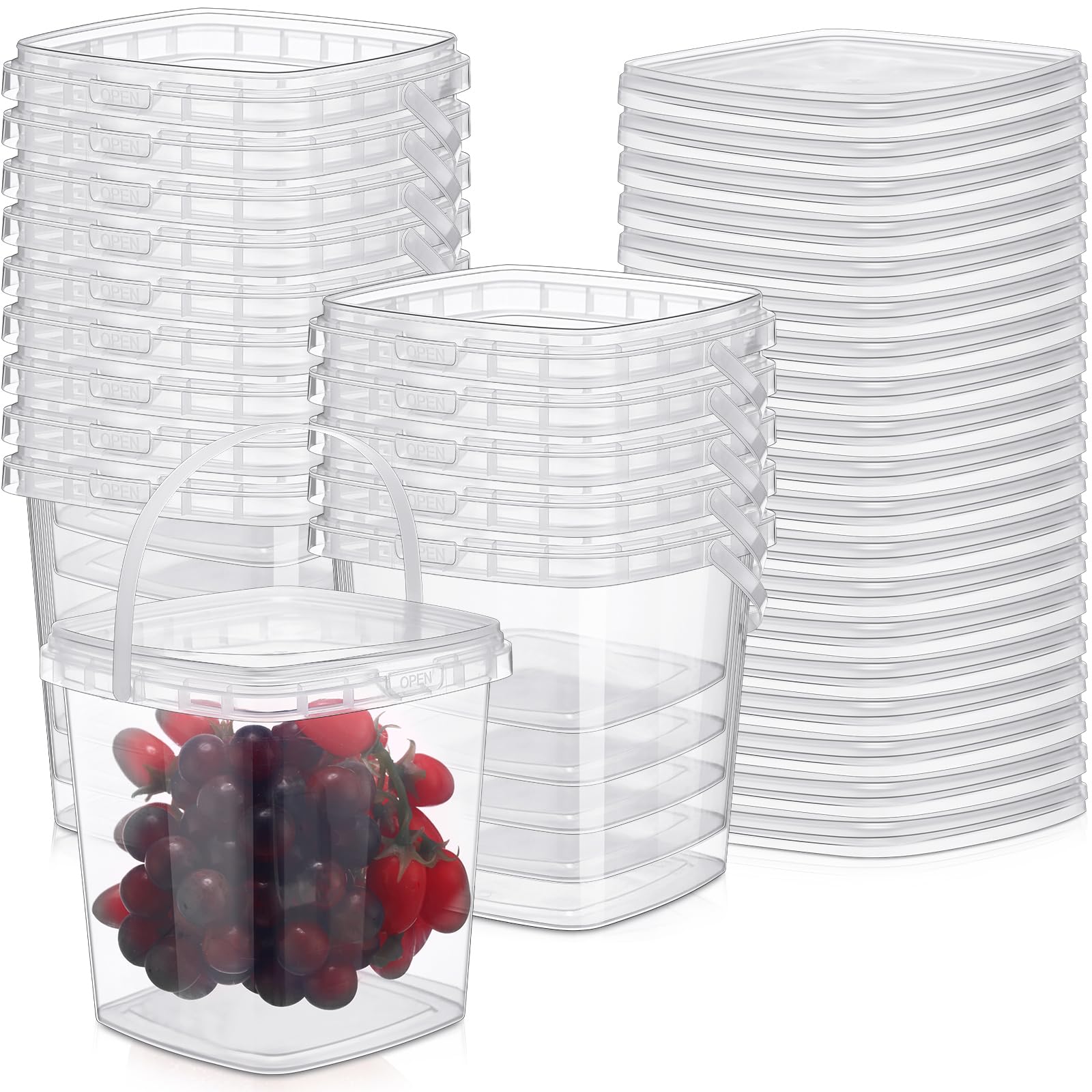Menkxi 15 Pieces 34 oz Ice Cream Buckets with Lids Plastic Clear Deli Containers with Lids Transparent Airtight Square Bucket with Handles Canisters Storage Containers for Freezer Kitchen Home