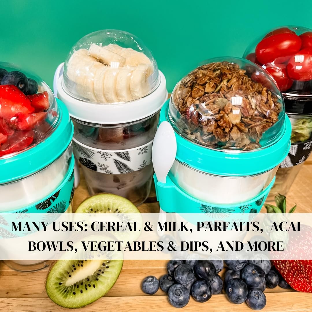 Healthy Habits for a Healthy You 4 Pack - Portable Parfait Cups with Lids Yogurt Containers with Lids Leak Proof Overnight Oats Containers Cereal Container Crunch Cup