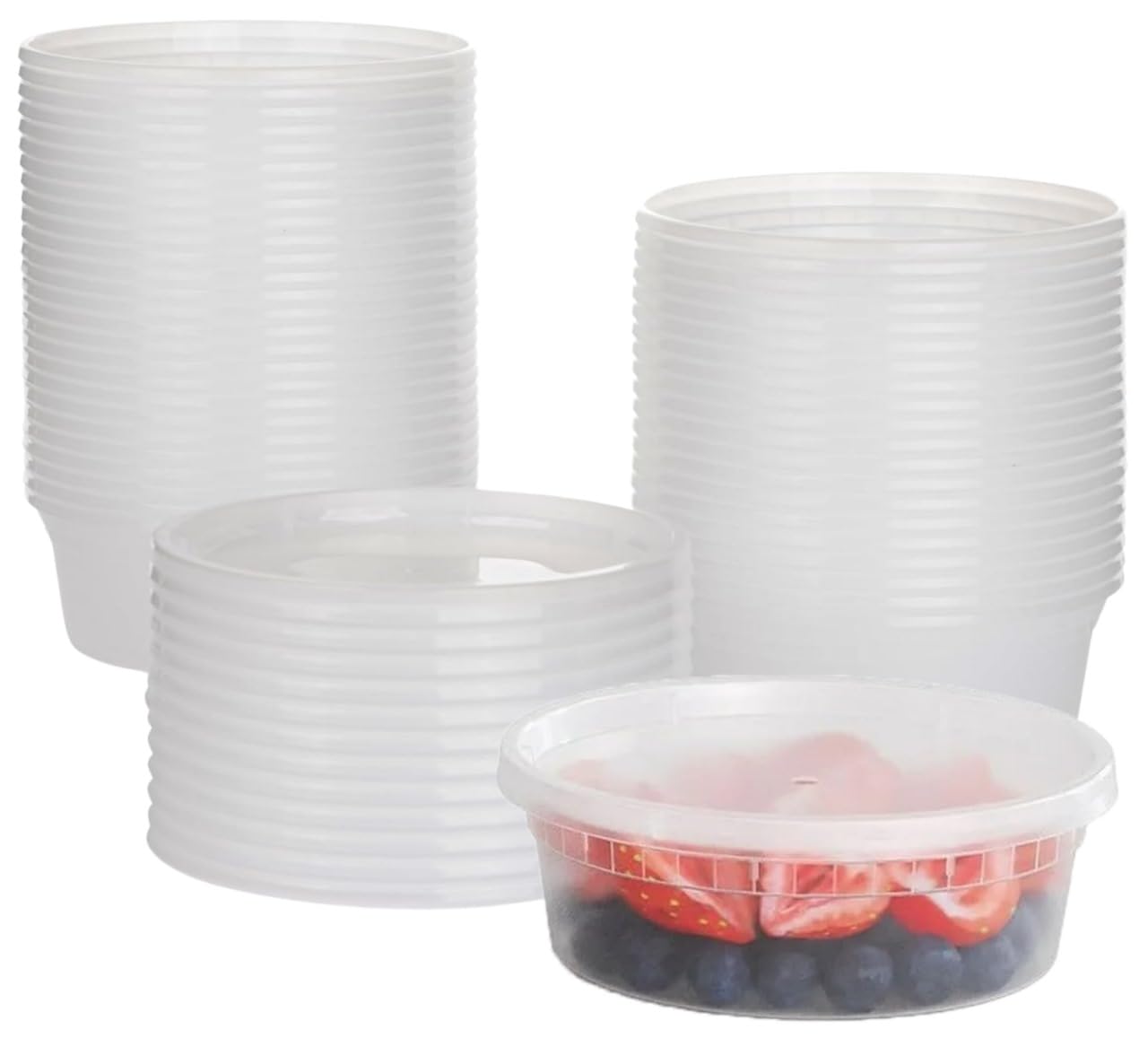 Smygoods 8oz Plastic Deli Containers with Lids - 20ct - BPA Free - Leakproof - Stackable - Microwave and Freezer Safe - Clear