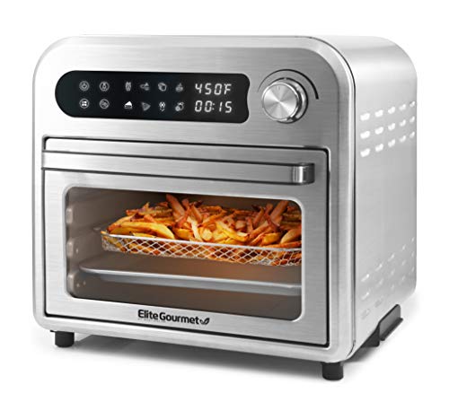 Elite Gourmet EAF1010D All Steel Exterior, Programmable 10.5Qt. Air Fryer, 8 Menu Settings Convection Countertop Oven, Temperature + Timer Controls, Bake, Toast, Broil, Air Fry