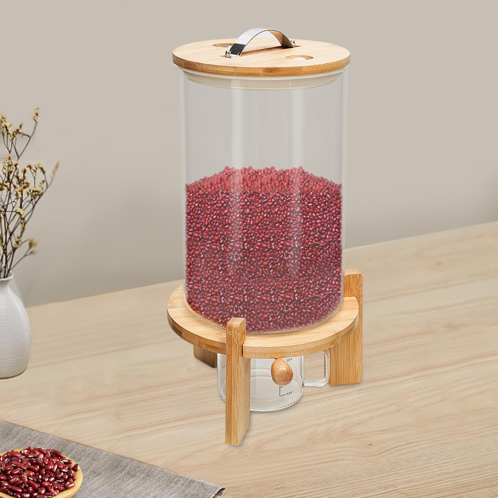 LINISHOP Rice Dispenser Grain Container Flour and Cereal Storage Dry Food Glass Bottle Container for Kitchen Organization w/Stand+Valve+Cup+Lid New (7.5L)
