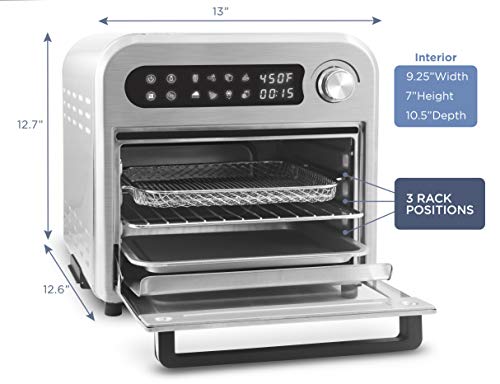 Elite Gourmet EAF1010D All Steel Exterior, Programmable 10.5Qt. Air Fryer, 8 Menu Settings Convection Countertop Oven, Temperature + Timer Controls, Bake, Toast, Broil, Air Fry