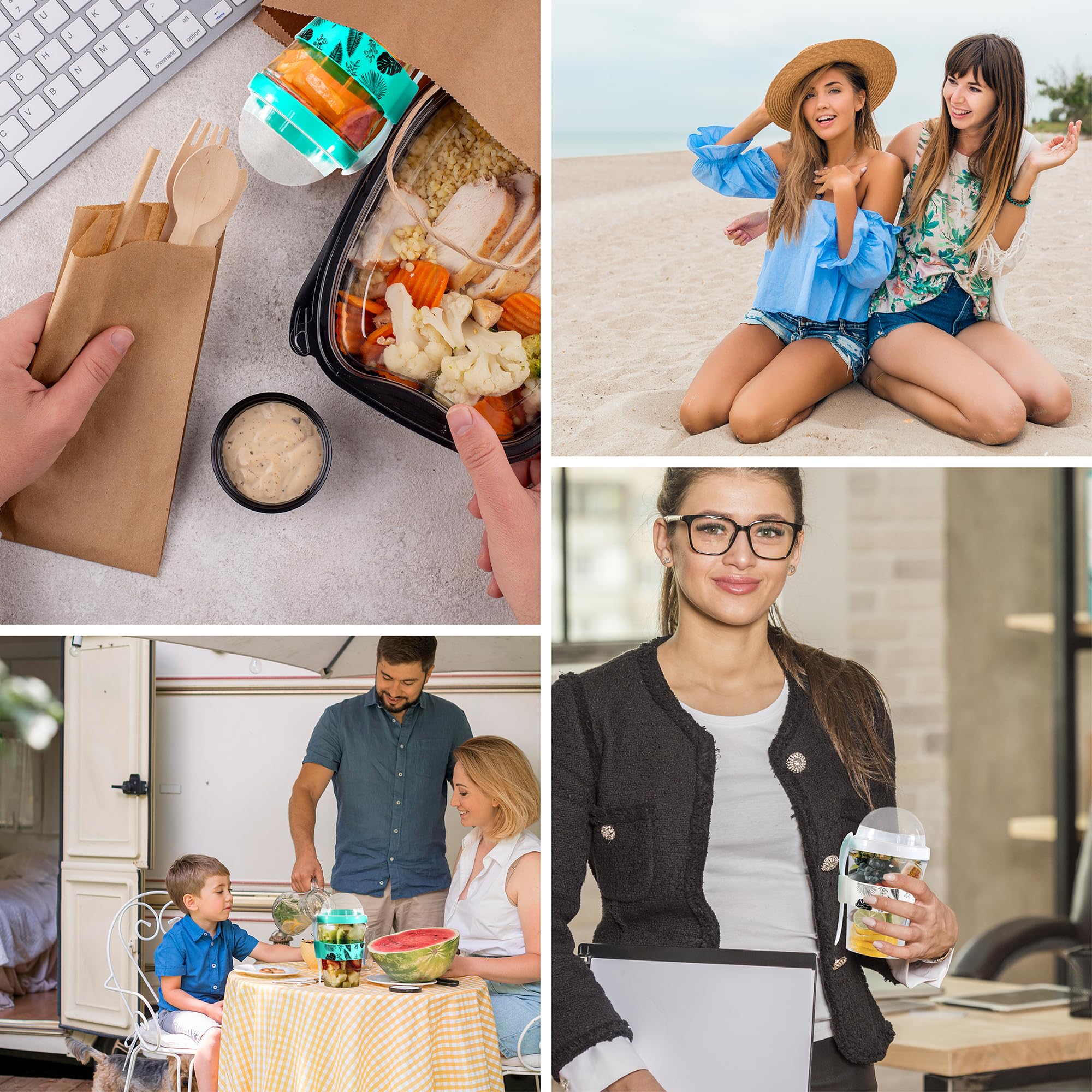 Healthy Habits for a Healthy You 4 Pack - Portable Parfait Cups with Lids Yogurt Containers with Lids Leak Proof Overnight Oats Containers Cereal Container Crunch Cup