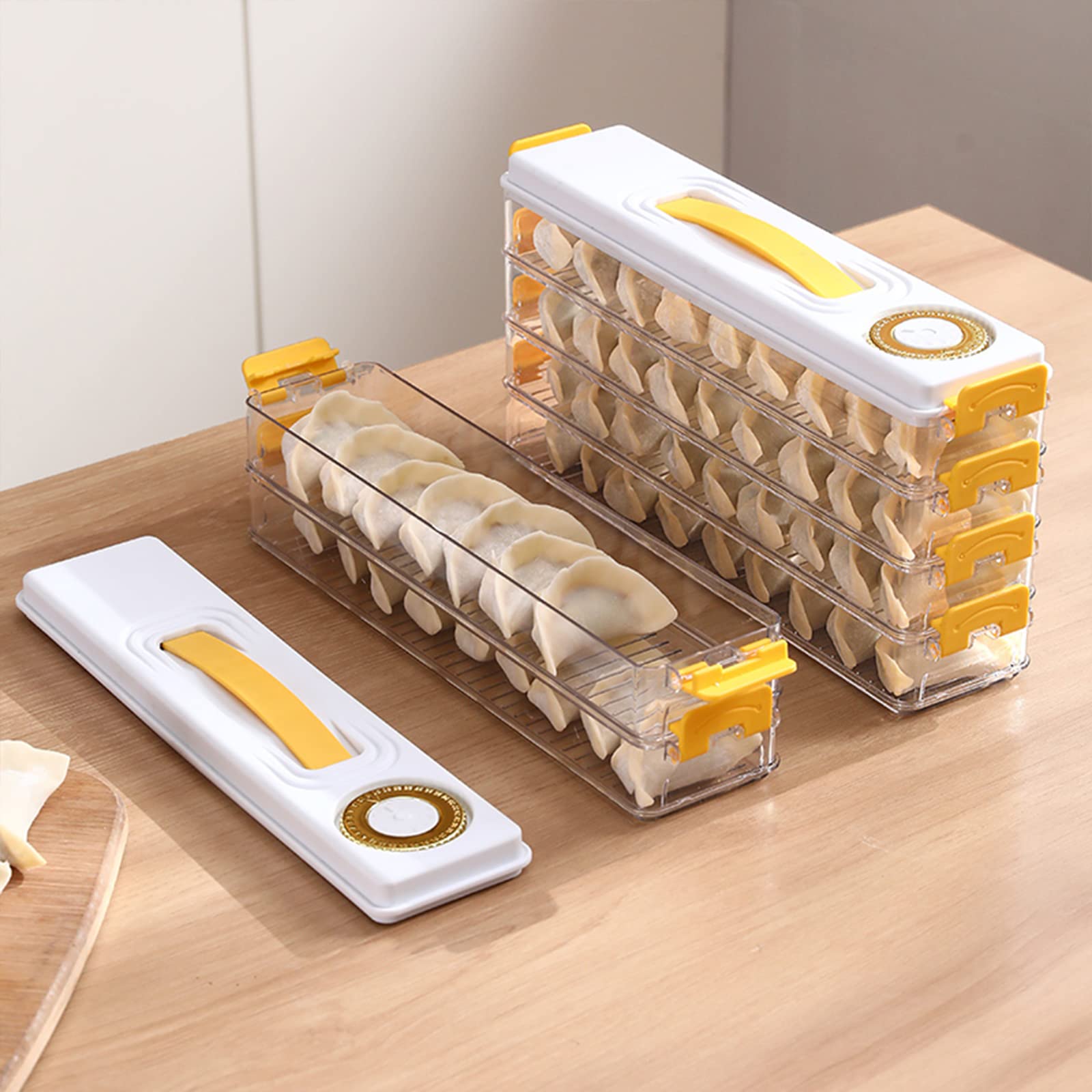 Dumpling Box Refrigerator Organizer Stackable Storage with Lids and Handle, Portable Multi Layer Quick Frozen Food Storage Container for Kitchen Fridge(4 Layer)