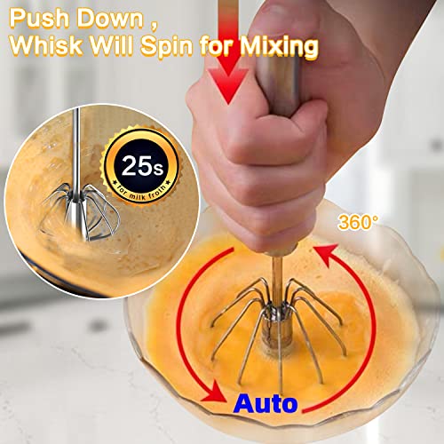 AmasSmileĀ® Stainless Steel Easy Whisk Frother, Semi Automatic Hand Push Whisk with Greater Mixing Power, Multipurpose as Coffee Frother, Egg Beater, Whisker, Stirrer(12in)