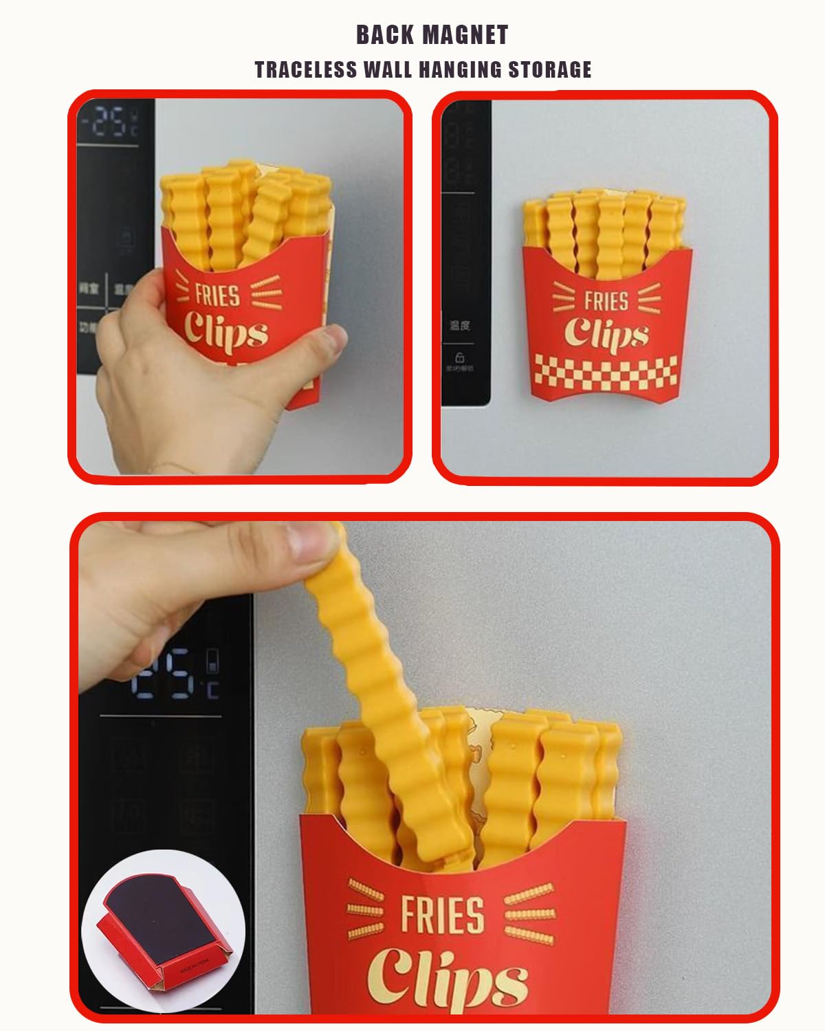 Magnetic Fries Chip Clips Set,12 Pack Durable Plastic Food Clip & Cute Refrigerator Magnets Curved Sealing Design French Fries Bag Clips for Food Fresh Storage, Kitchen Accessories & Home Decor