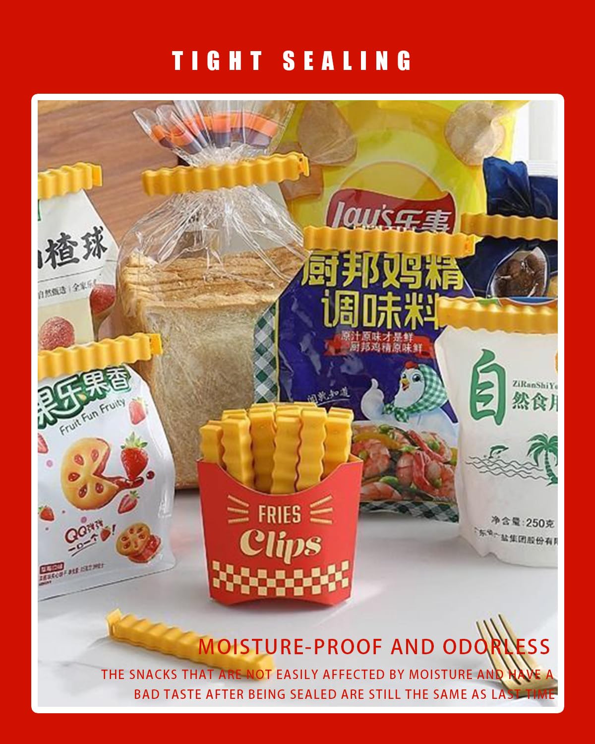Magnetic Fries Chip Clips Set,12 Pack Durable Plastic Food Clip & Cute Refrigerator Magnets Curved Sealing Design French Fries Bag Clips for Food Fresh Storage, Kitchen Accessories & Home Decor