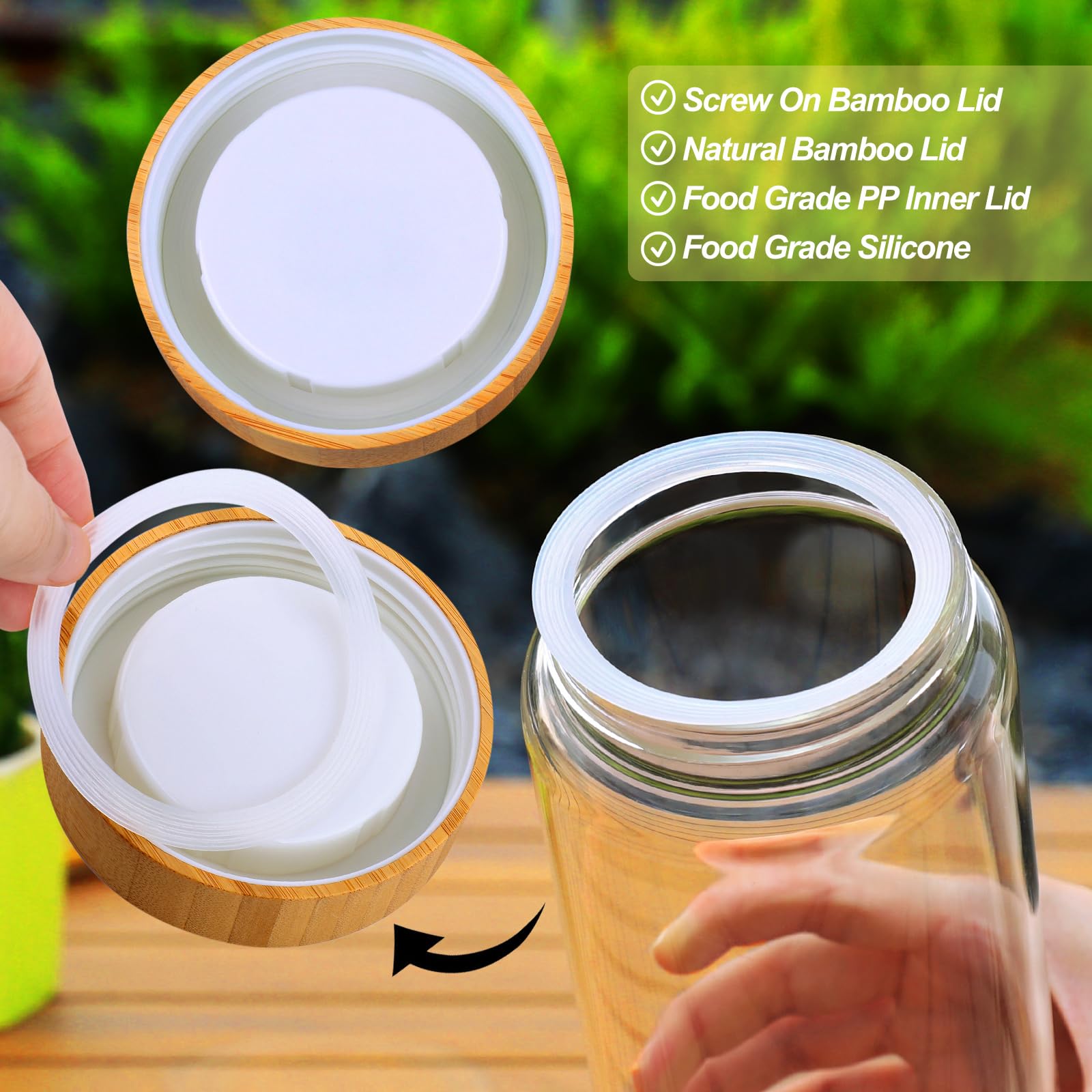 Glass Jars with Airtight Lid,Glass Jar with Bamboo Lid,Glass Canisters with Airtight Lids, 3 Pack 80oz Glass Cereal Containers Storage,Glass Cookie Jars,Pasta Containers,Screw On Kitchen Jars