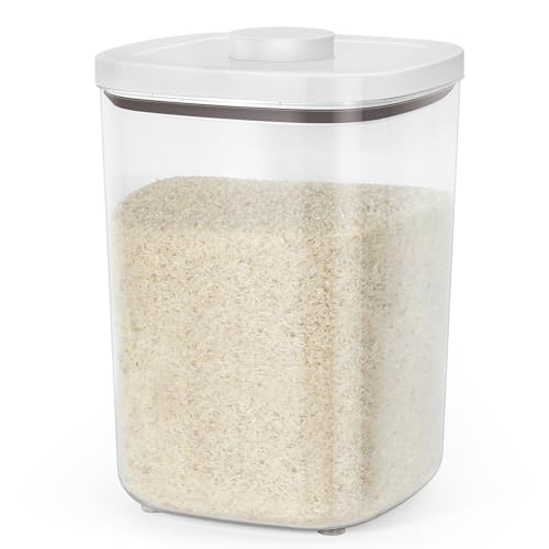 TBMax Large Flour Storage Container, 23 Lbs -25 Lbs Rice Container with Pop Up Lid & Measuring Scoop for Flour, Cereal, Dry Food Storage and Kitchen Pantry Organization