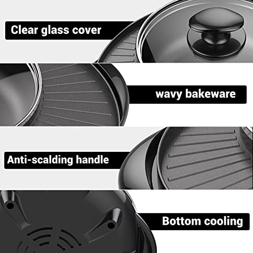 Electric Smokeless Grill and Hot Pot 2 in 1, Multifunctional Round Pot, Hot Pot Plate, Korean Barbecue Electric Smokeless, Non Sticky Pot Black 110v.