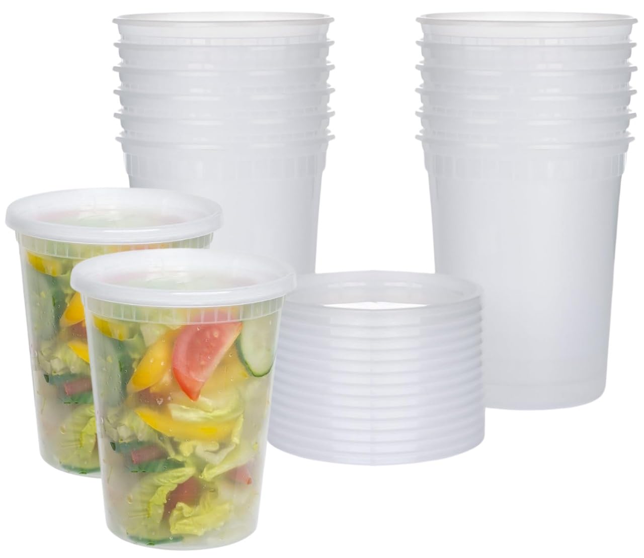 Smygoods 32oz Plastic Deli Containers with Lids - 15 Pack - BPA Free - Leakproof - Stackable - Microwave and Freezer Safe - Clear - Lunch Containers for Food Storage