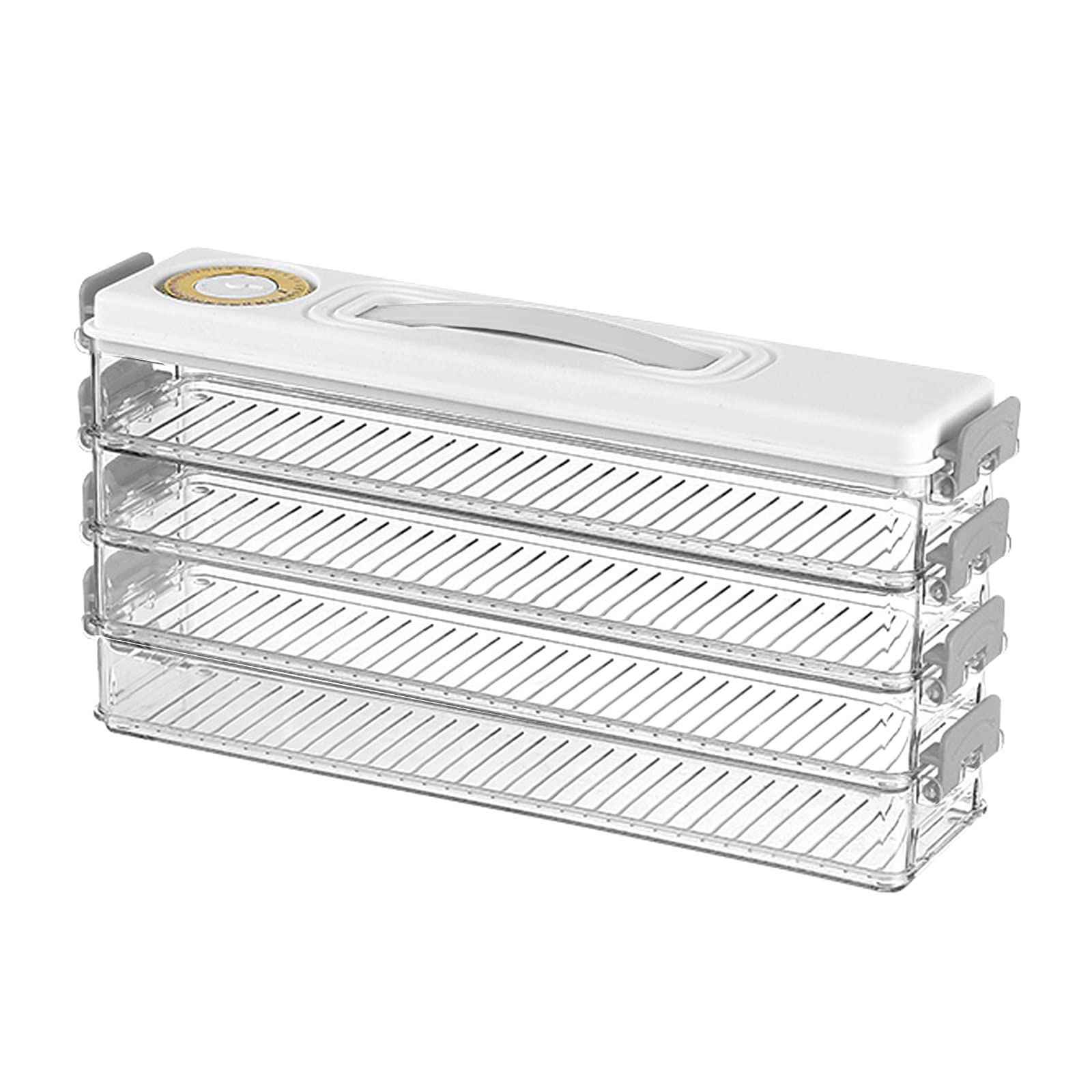 Dumpling Box Refrigerator Organizer Stackable Storage with Lids and Handle, Portable Multi Layer Quick Frozen Food Storage Container for Kitchen Fridge(4 Layer)
